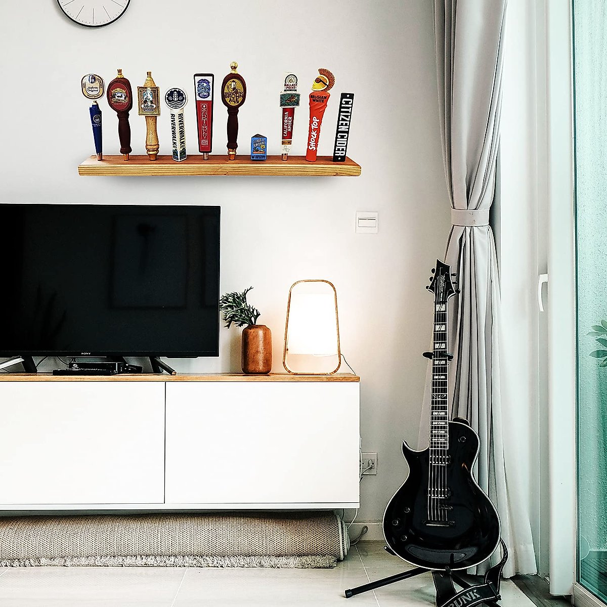Tap Handle Holder Display Floating Shelf | Wall-Mounted Tap Handle Display Shelf Constructed from Reclaimed Redwood | Beer Tap Holder for 10 Tap Faucet Handles | Made in USA (10 Tap Handles)