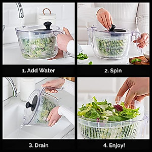 Joined Small Salad Spinner with Rotary Handle, Measuring Jug and Colander - Quick and Easy Multi-Use Lettuce Spinner, Vegetable Dryer, Fruit Washer, Pasta and Fries Spinner - 3.7 Qt