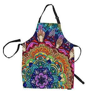 HGOD DESIGNS Mandala Kitchen Apron,Colorful Mandala Art Design Bib Aprons For Home Cooking Gardening Adjustable Neck for Women men,Adult Size