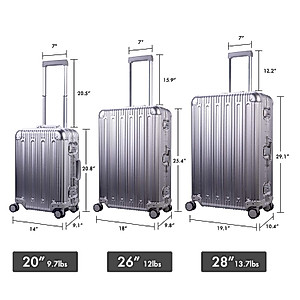 TRAVELKING All Aluminum Carry On Luggage with TSA Locks Fashion Cool Metal Hard Shell Spinner Suitcase (Silver, 20 Inch)…