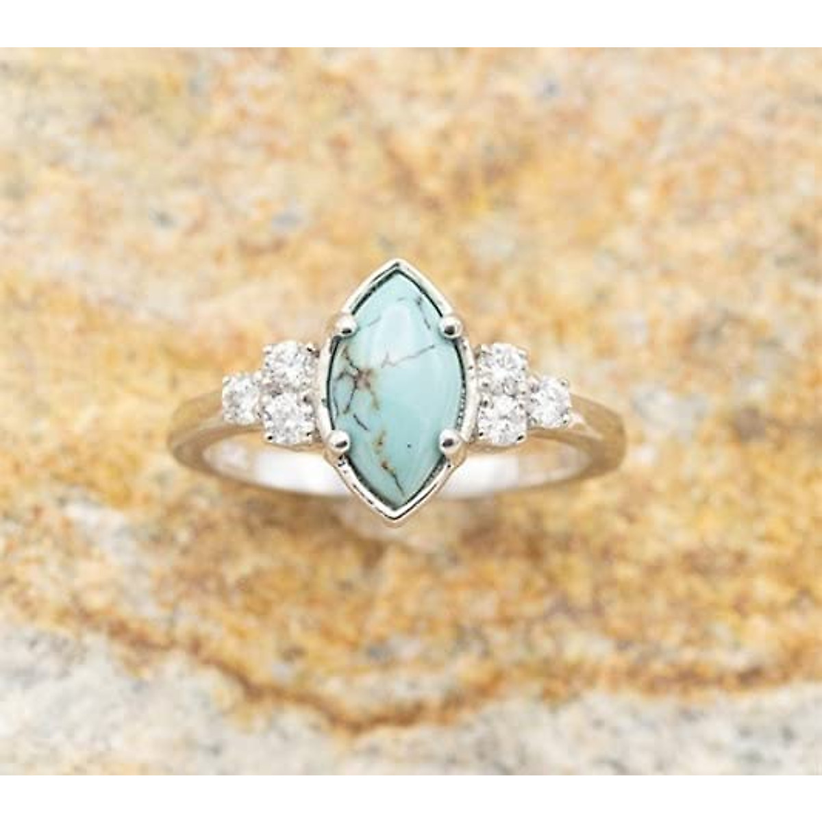 Vintage Turquoise Crystal Rings Set - 3pcs Wedding Ring Set for Women, Gold Tone/Silver Tone, Bohemian Style-gold8