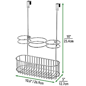 mDesign Steel Over Cabinet Door Hair Care, Hot Styling Tool Organizer Storage Basket for Hair Dryer, Flat Irons, Curling Wands, Straighteners, Space Saving, 3 Sections -Concerto Collection - Chrome