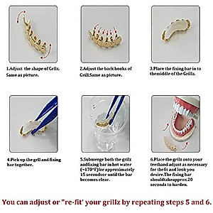 18K Gold Plated Grillz Fangs 6 Open Face Silver Plated Top & Bottom Set