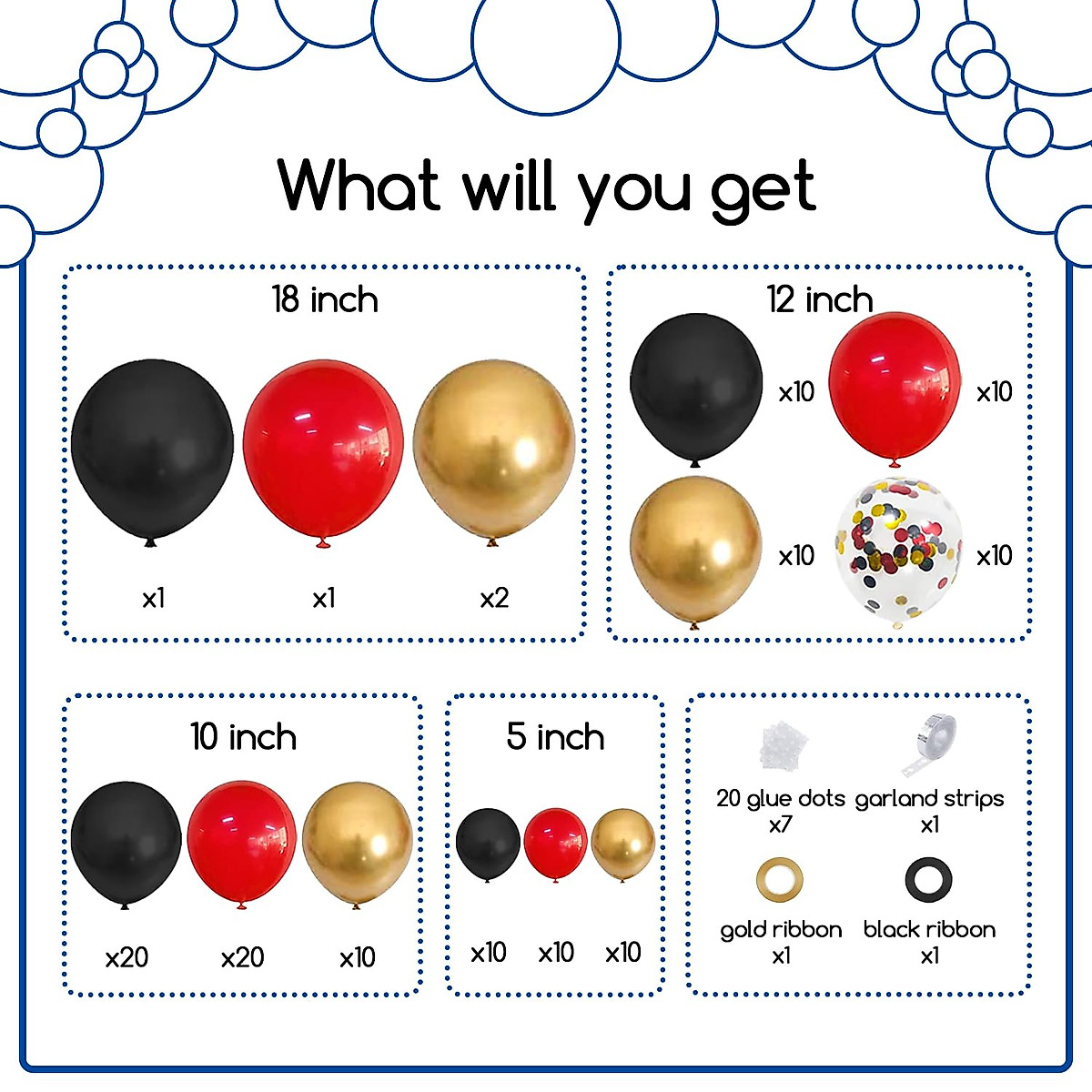 COKAOBE Red Black and Gold Balloons Garland Kit, 124pcs Red Black Metallic Gold Confetti Balloon Arch Kit for Wedding, Birthday Graduation Baby Shower Celebrations Anniversary Party Decorations