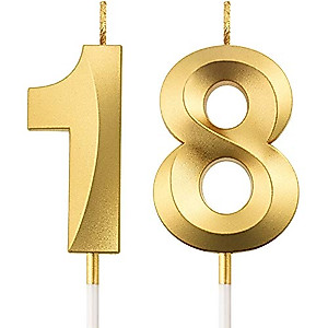 BBTO 18th Birthday Candles Cake Numeral Candles Happy Birthday Cake Topper Decoration for Birthday Party Wedding Anniversary Celebration Supplies (Gold)