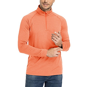 TACVASEN Men's Hiking Shirts Quarter Zip Pullover Long Sleeve Performance SPF Outdoor, Orange, M