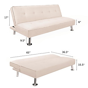 GUNJI Futon Sofa Bed Modern Collection Convertible Fabric Sofa Futon Couch Bed Folding Recliner for Living Room (Beige)