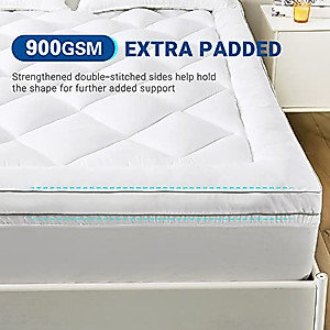 HYMOKEGE King Mattress Topper, Thickened Mattress Pad Quilted with 900GSM Down Alternative Fill, Cooling Pillow Top Mattress Topper with 8"-21" Deep Pocket, 78"X 80"