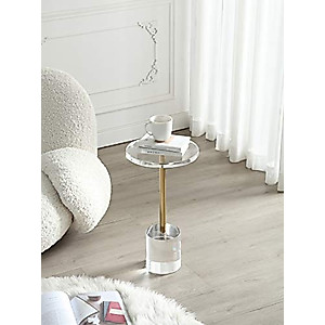 Artmaze Clear Acrylic End Table,Side Table,Brushed Brass Metal,Round,for Office, Living Room and Bedroom,Easy Assembly,12x12 inch，21.3 inch high