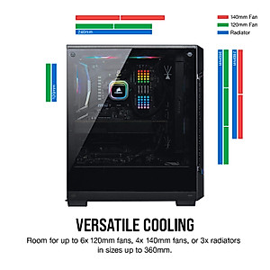 Corsair iCUE 220T RGB AIRFLOW Tempered Glass Mid-Tower Smart ATX Case - High Airflow - Three Included SP120 RGB PRO Fans - Black