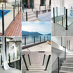 Glass Balustrade Post 37" Corner Post, 304 Stainless Steel Black Glass Railing Post with Spigot Slots & Sturdy Base for Steps, Balcony, Stairway, Deck, Patio Stairs(Cannot Add Handrail Version)