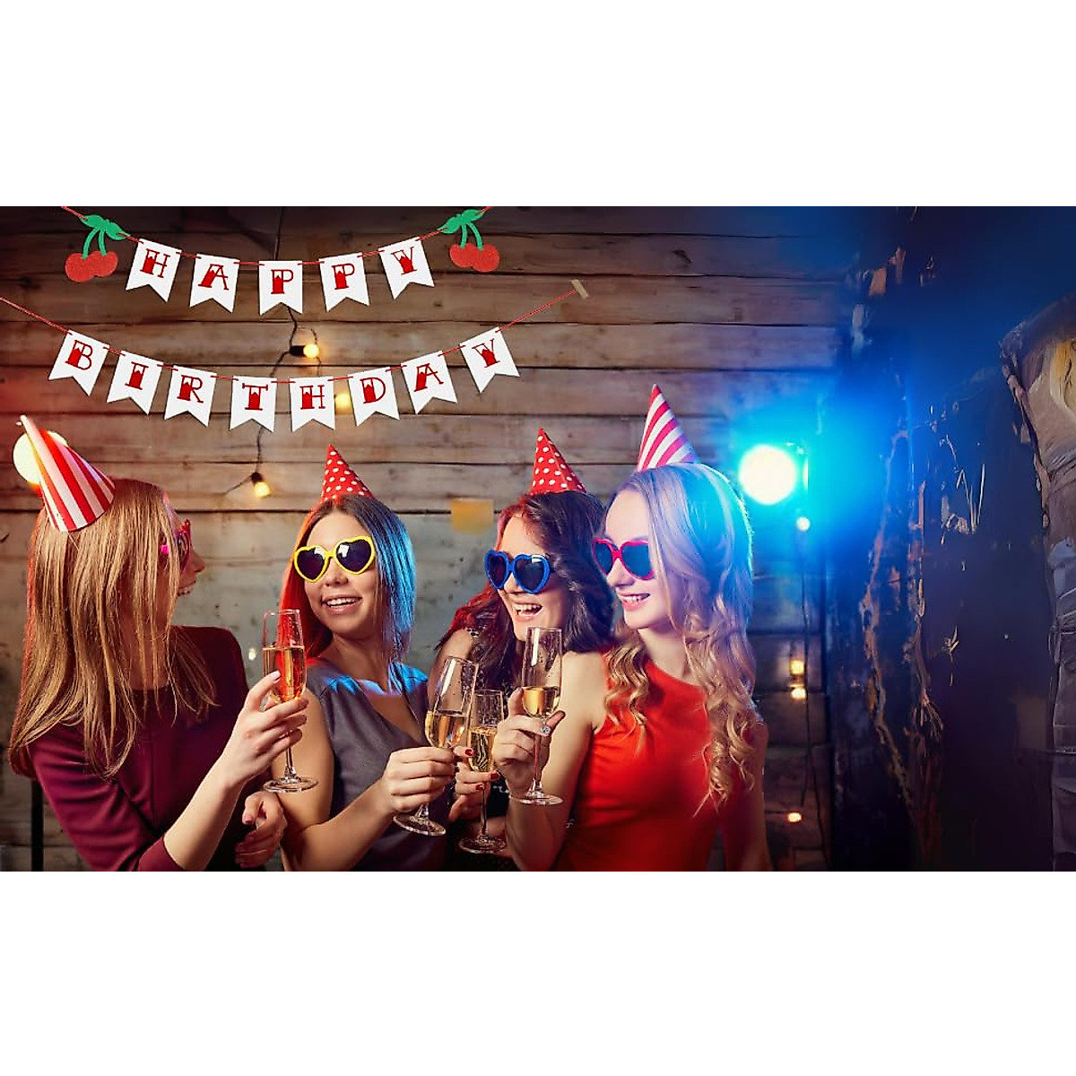 Glitter Cherry Happy Birthday Banner 1950's Party Decoration Pre-Strung 1st Birthday Party Decoration Rockabilly Themed Birthday Party Banner