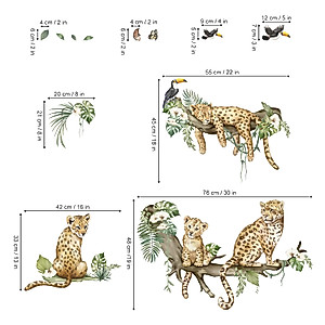 decalmile Leopard Safari Wall Decals Jungle Animals Cheetah Wall Stickers Baby Nursery Boys Girls Bedroom Playroom Home Decor