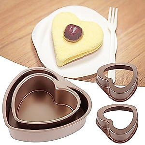 beyonday 2pcs Heart Shaped Cake Pan with Removable Bottom, 6+8 inch Carbon Steel Cake Tray for Wedding Birthday Anniversary, Kitchen Baking Bread Cheesecake Non-stick Cake Mold (Gold)