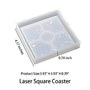 4Pcs Holographic Resin Silicone Mold Set for Coasters,DIY Rainbow Light Cups Mat Epoxy Casting Mold for Home Table Decoration (Square)