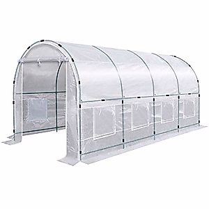 YardGrow Half Transparent Walk-in Plant Greenhouse Heavy Duty Garden Tunnel Tent with ABS Clamps (16'X7'X7')