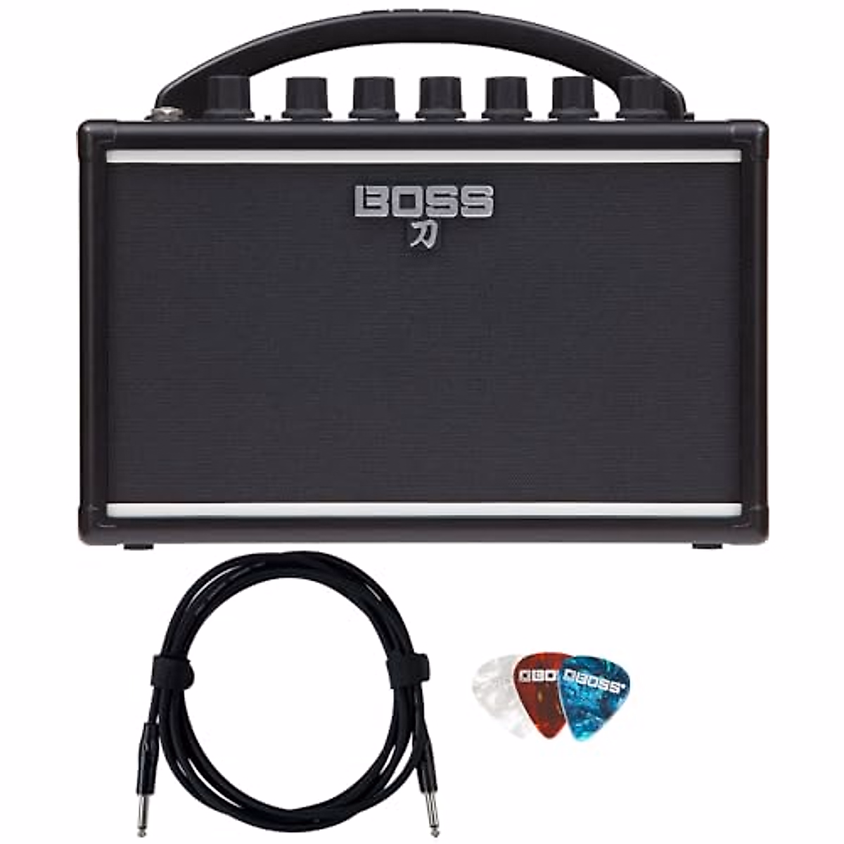 Boss Katana Mini Guitar Combo Amplifier Bundle with Instrument Cable and 3-Pack Picks