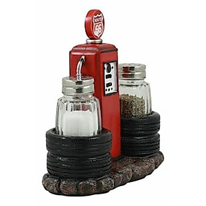 Set Of 1 Old Fashioned Gas Pump Station Salt And Pepper Shakers Figurine