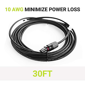 Newpowa 6FT 15FT 30FT 50FT 100FT(Feet) 10AWG(6mm²) Solar Extension Cable with Male/Female Solar Panel Connectors Weatherproof for PV Outdoor Use,One Tinned Copper Black