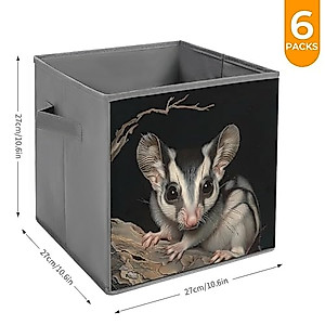 Australian Sugar Glider Foldable Storage Bins with Handles Storage Cubes Closet Organizer for Living Room Bedroom 6PCS