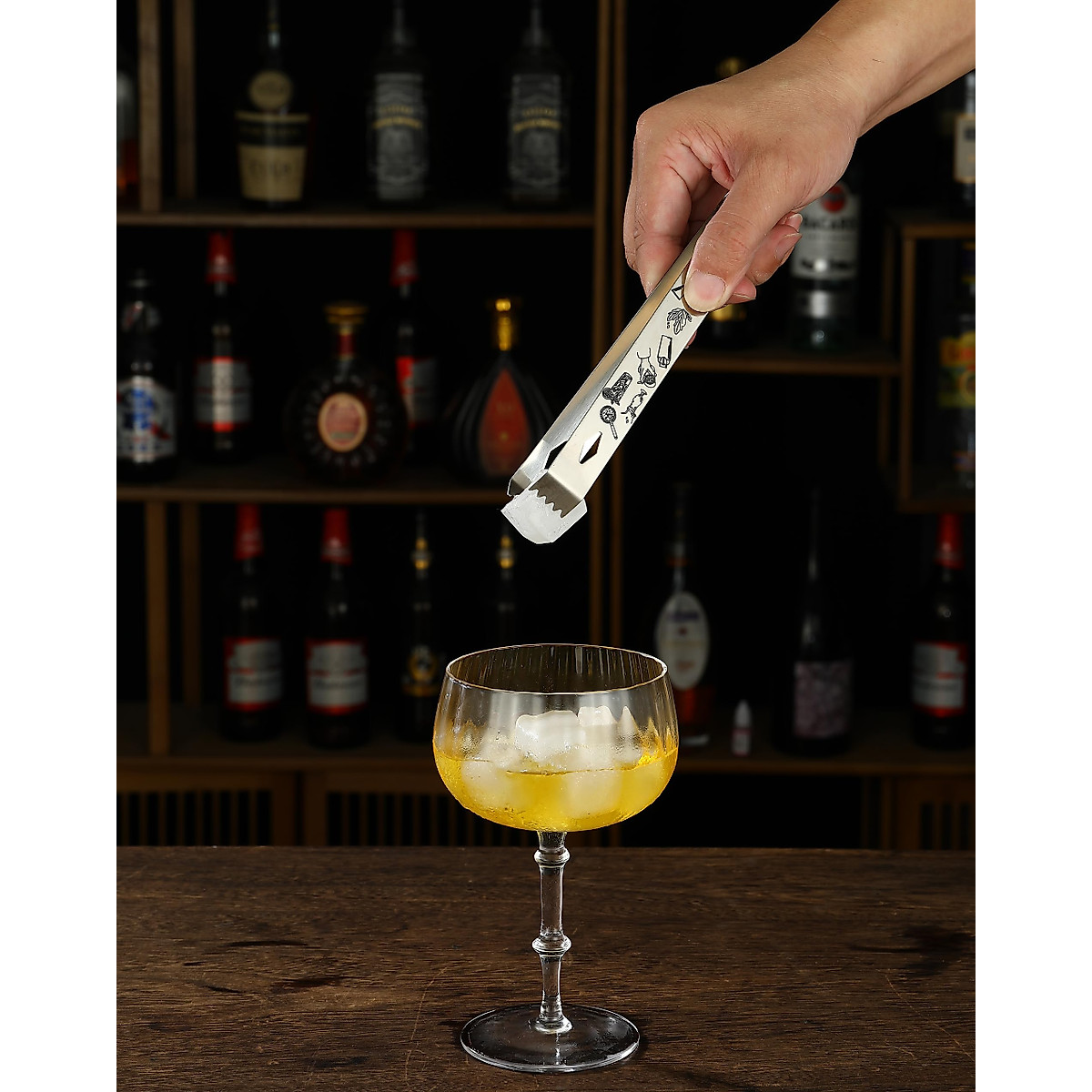 Cocktail Geek Etched Bartender Kit Cocktail Shaker Set-7 Pieces Stainless Steel Etching Bar Tools with Boston Shaker,Bar Spoon,Cocktail Muddler,Double Jigger,Cocktail Strainer,Ice Tongs