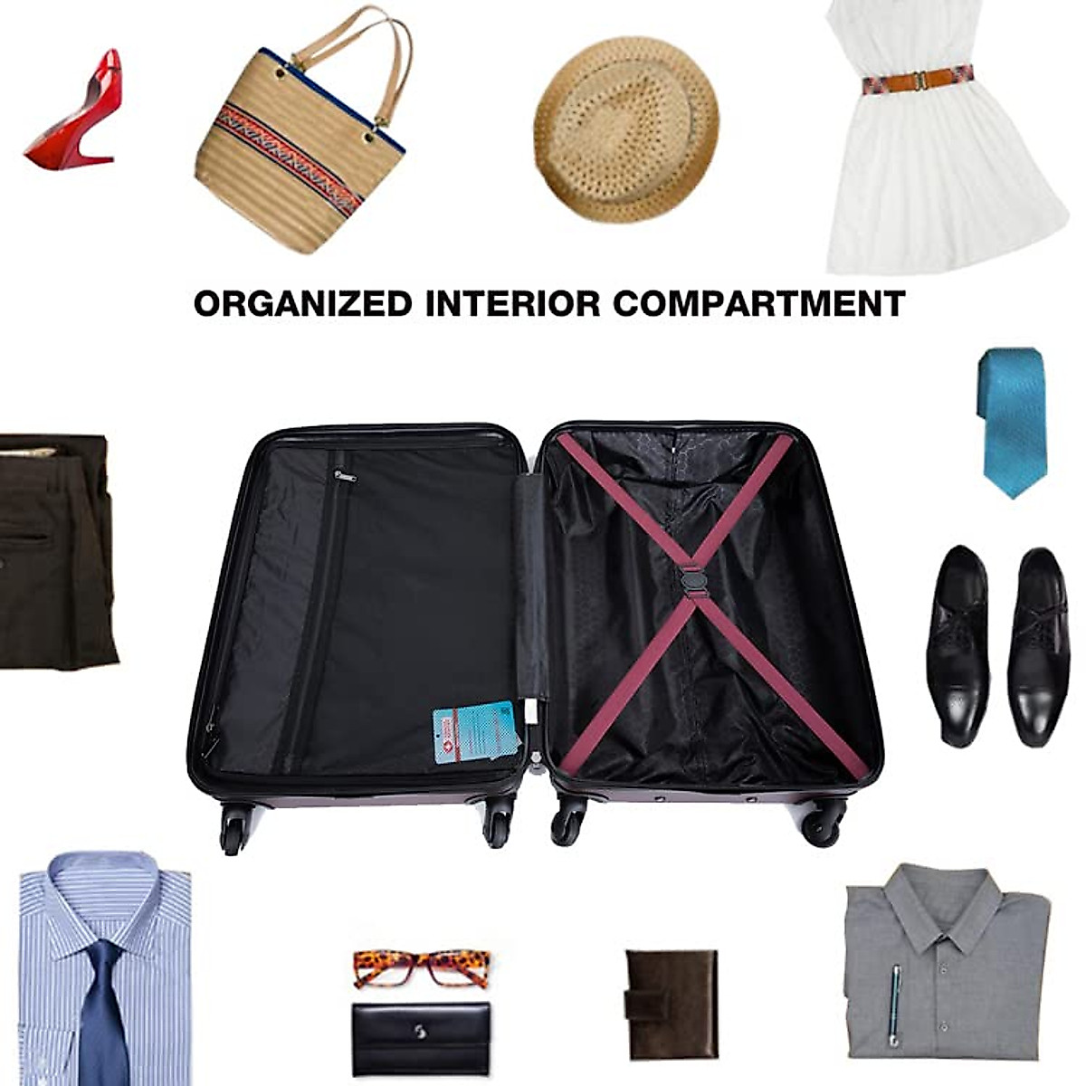 Tripcomp Luggage Sets Wear-Resistance Hardside Lightweight Suitcase Double Spinner Wheels, TSA Lock,Two Hooks, Scratch-resistant Carry-on,3 Piece Set(20inch 24inch 28inch) (Claret-red)