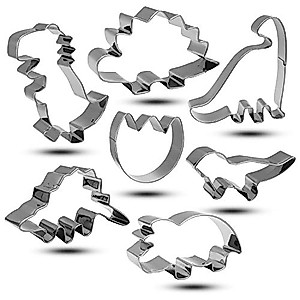 Bonropin Dinosaur Cookie Cutters Set - 7 Piece Stainless Steel Cutters Molds Cutters for Making T-Rex, Stegosaurus, Brontosaurus, Triceratops, Tyrannosaurus, Spinosaurus, Dinosaur Footprint