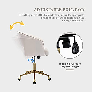 Kiztir Velvet Home Office Chair, Modern Swivel Desk Chair with Gold Base, Round Solid Wheel, Adjustable Vanity Chair for Study, Living Room, Bedroom (Beige)