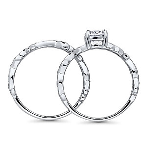 BERRICLE Sterling Silver Leaf Wedding Engagement Rings Cubic Zirconia CZ Solitaire Ring Set for Women, Rhodium Plated Size 7