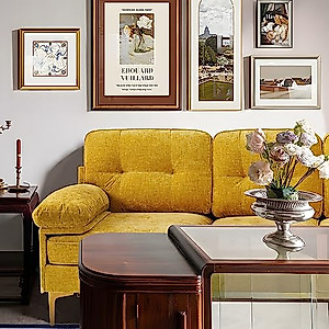 82" Sectional Couch w/Chaise Sleeper, Chenille Small L Shape Sofa Couch, Sofa with Chaise Mid-Modern Century Couch with Removable and Washable Cushions (Yellow)