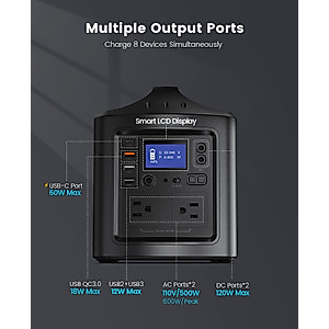 ORICO Portable Power Station 500w/ 650w Peak, Solar Battery Generator, 561Wh Backup Power Supply, 110V AC Output/60W PD for Camping, Trip, CPAP, Emergency and More
