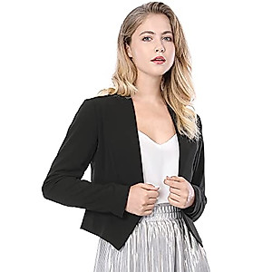Allegra K Women Collarless Work Office Business Casual Cropped Blazer Small Black