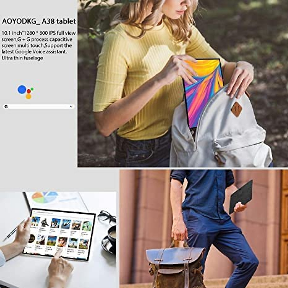 AOYODKG Tablet 10 Inch, Android Tablets, 8000mAh Battery, 3GB RAM 32GB ROM 128GB Expand, 1280 * 800 HD IPS, WiFi, Bluetooth, Dual Camera, GPS,Tablet PC (Black)