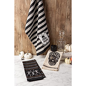 DII Happy Halloween Dishtowel Collection Embellished Cotton Kitchen Hand Towel Set, 18x28, Skeleton, 3 Count