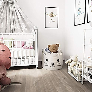 HiChen Large Woven Cotton Rope Storage Basket, Laundry Basket Organizer for Towels, Blanket, Toys, Clothes, Gifts | Pet Gift Basket for Cat, Dog - 15.7" L×11.8" H