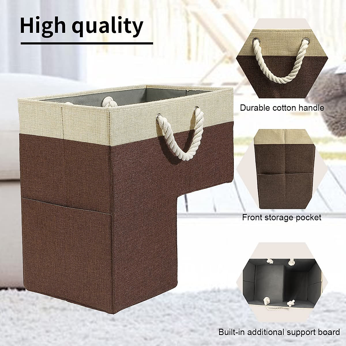 AmzFan Stairs Basket with Handle, Stair Baskets for Carpeted Stairs and Wooden Stairs, 16’’ Large Cotton Foldable Staircase Basket, Stair Organizer Basket Storage for Home and Office Decor