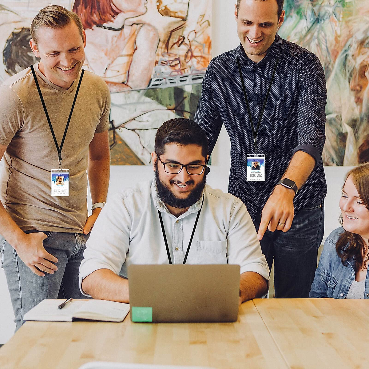 5 Pack Premium Black Flat Lanyards for ID Badge Card Holder Keychains, Comfortable Neck Straps with Metal Swivel Hook