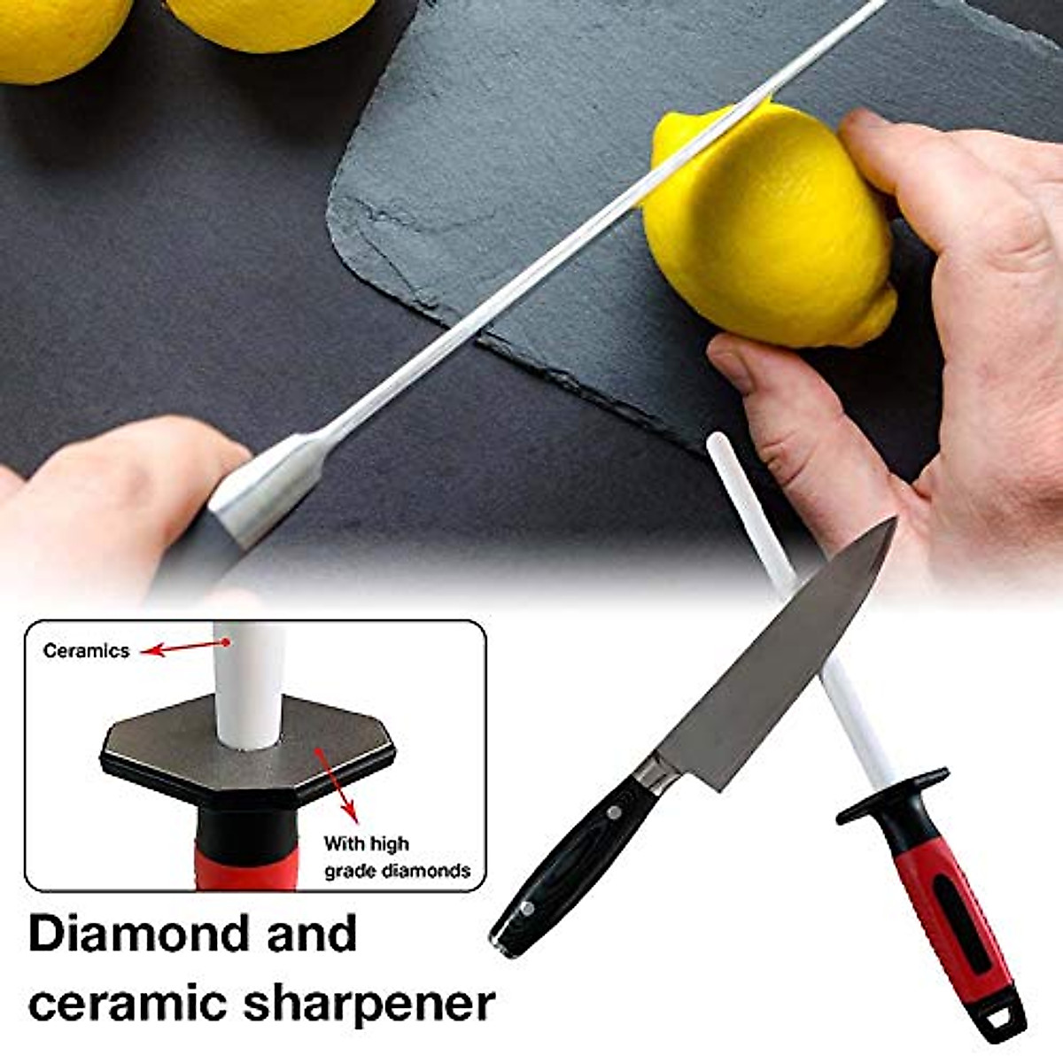 Abuycs 10 Inch Ceramic Rod Knife Honing, Ceramic Diamond Sharpening Rod for Stainless Steel Knives, Professional Knife Sharpener Rod for Home Kitchen