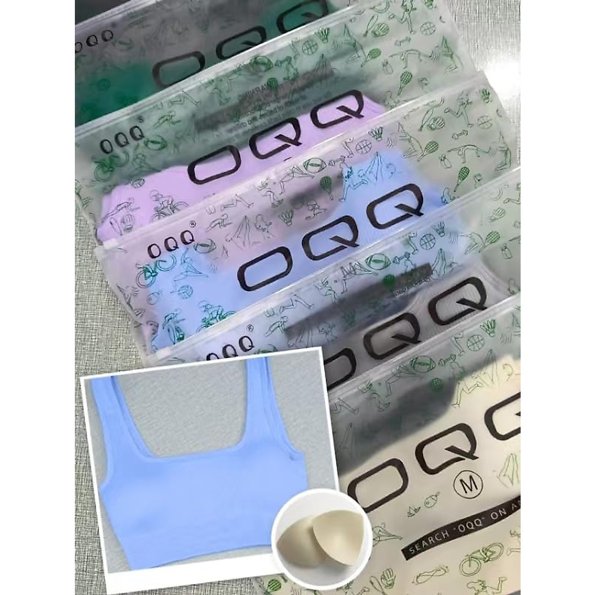 OQQ Women's 3 Piece Medium Support Tank Top Ribbed Seamless Removable Cups Workout Exercise Sport Bra Black Coffee Beige