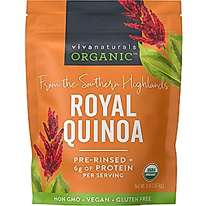 Viva Naturals Organic Quinoa, 4 lb - Plant Based Protein, Fiber and Iron - Pre-Washed Whole Grain Rice and Pasta Substitute for Quinoa Salad - USDA Organic, Gluten Free, Vegan, Non-GMO and Kosher