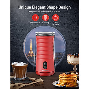 Paris Rhône Milk Frother, 4-in-1 Milk Steamer and Frother, Hot & Cold Foam Milk Warmer with Temperature Control, Auto Shut-Off Frother for Coffee, Latte, Cappuccino, Macchiato