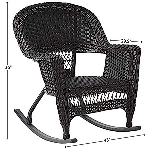 Jeco 3 Piece Rocker Wicker Chair Set, Black
