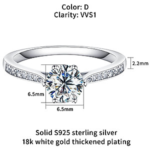 SAMIOVJ Solitaire Moissanite Engagement Rings for Women, D Color VVS1 Clarity Diamond Ring, 18K White Gold Plated 925 Sterling Silver, Wedding Promise Rings for Her