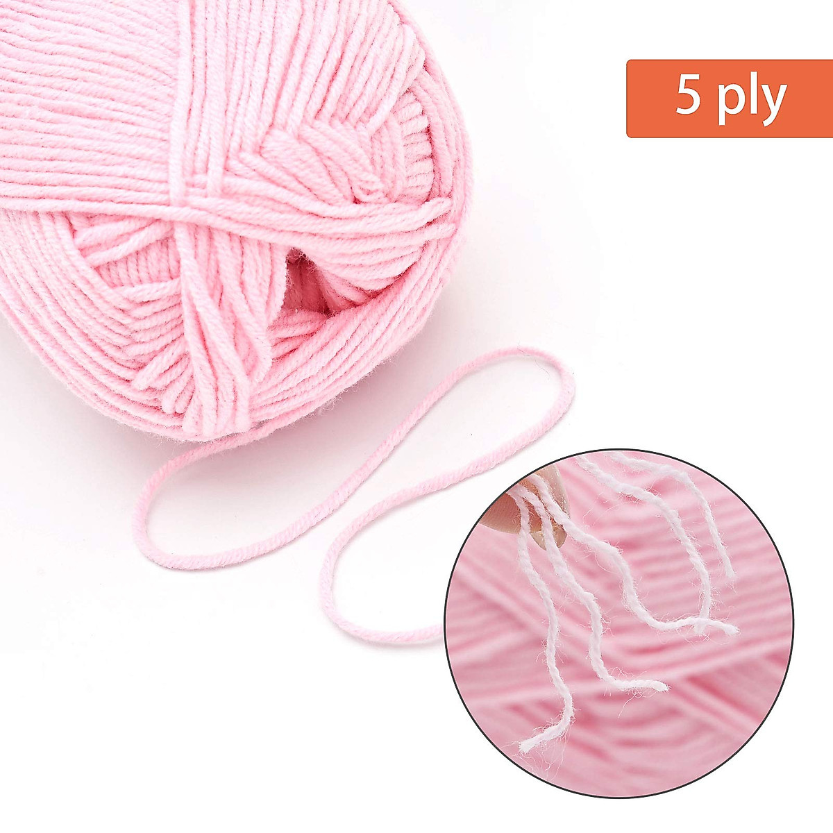 NICEEC 3 Skeins Soft Cotton Yarn 5ply Baby Cotton Yarn for Knitting Crochet Baby Weight Yarn Cotton Blend Yarn Total Length 3×220m(3×240 yds,100g×3)-Light Pink