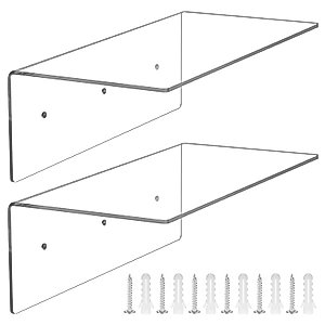 QWORK Acrylic Floating Shelves - Set of 2 12 Inch, Clear Wall-Mounted Display with Screws & Anchors - 4mm Thick