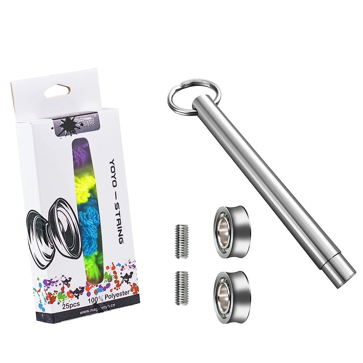 Yoyo Strings Pack of 25, YOYO Replacement - 2 PCS Unresponsive Yoyo Bearing + 2 PCS Axle(12mm), Polyester Yoyo String