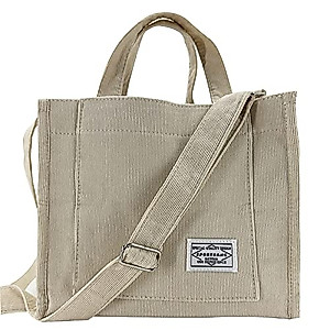 Corduroy Bag for Women Vintage Casual Crossbody Handbag Bag Cute Work Tote Shoulder Bag Travel (White, One Size)