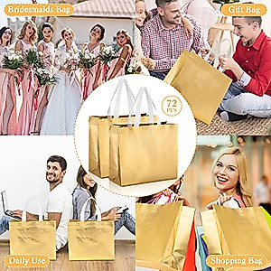 72 Pack Reusable Gift Bags with Handles Glossy Reusable Grocery Bags Tote Bags for Wedding Bridesmaid Birthday Christmas(Gold)