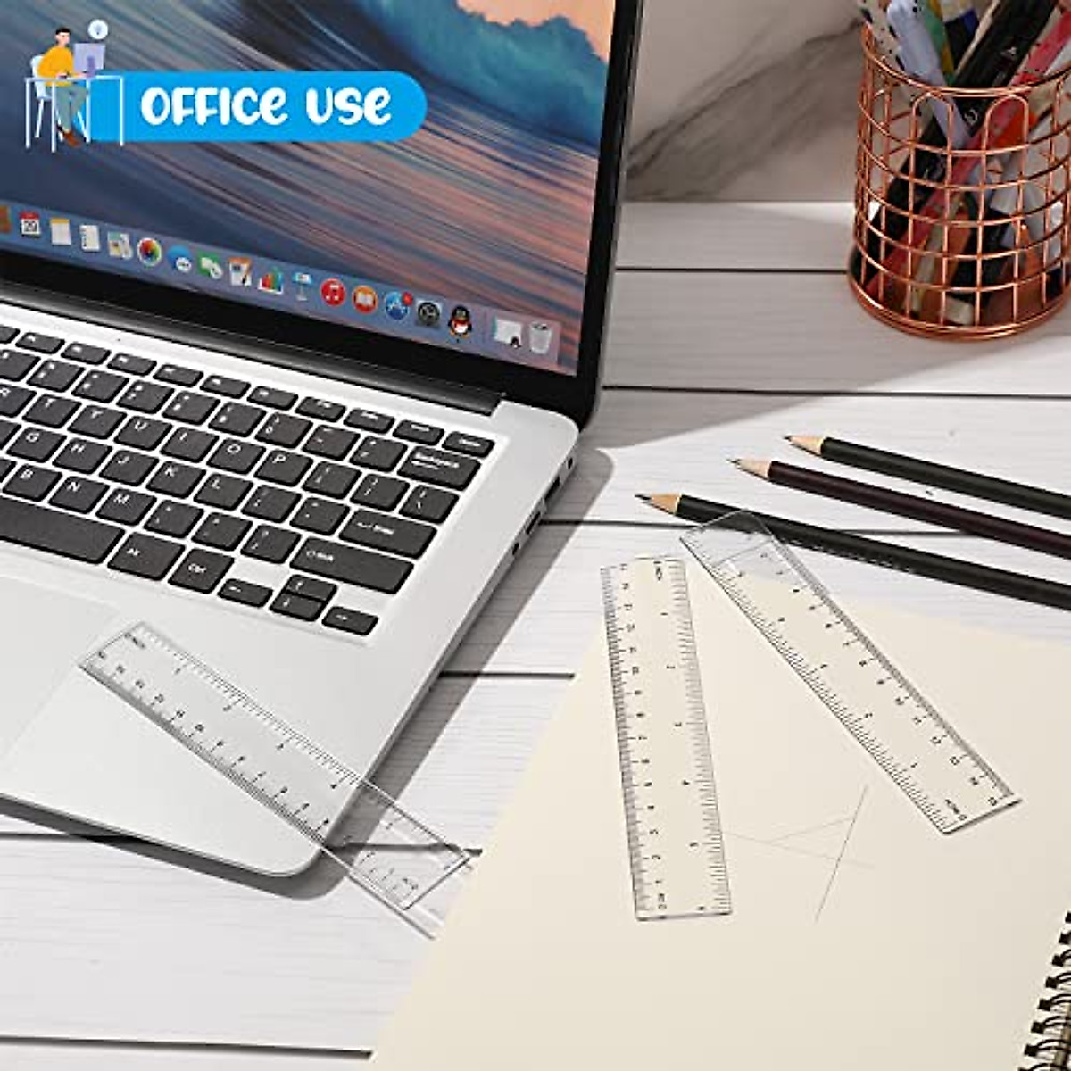 56 Pcs Rulers Bulk for Classroom Office Mini Ruler Plastic Drafting Ruler Measuring Tool Standard Scale Metric Ruler with Centimeters and Inches for Student School (Clear, 6 Inch)