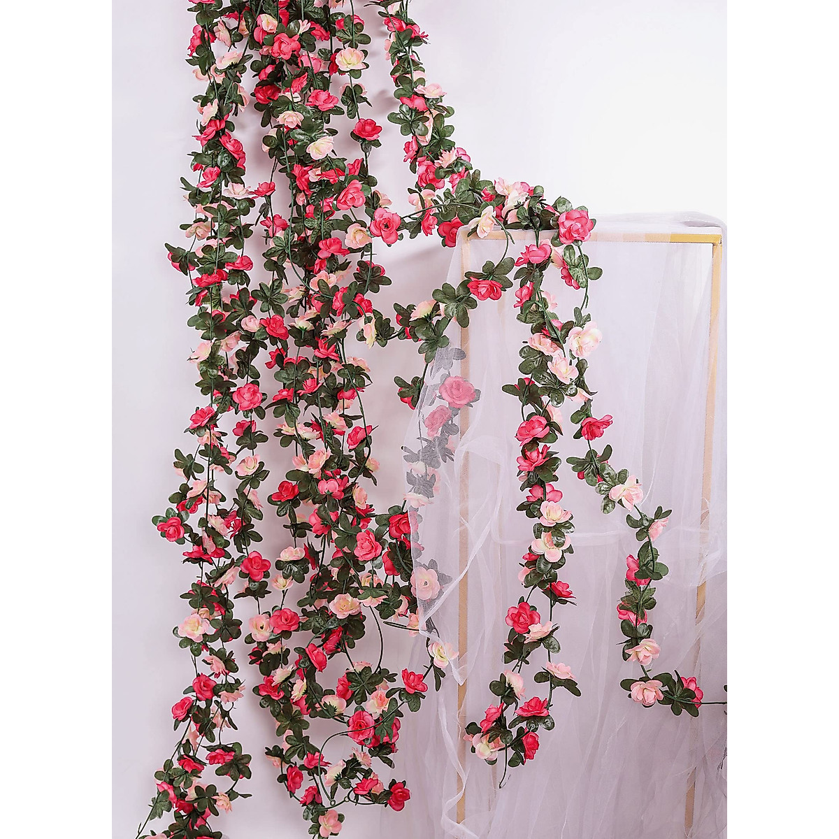 Miracliy 16 Pack 131 FT Flower Garland Decorations Plastic Artificial Flowers for Wedding Decoration Photo Booth Backdrop